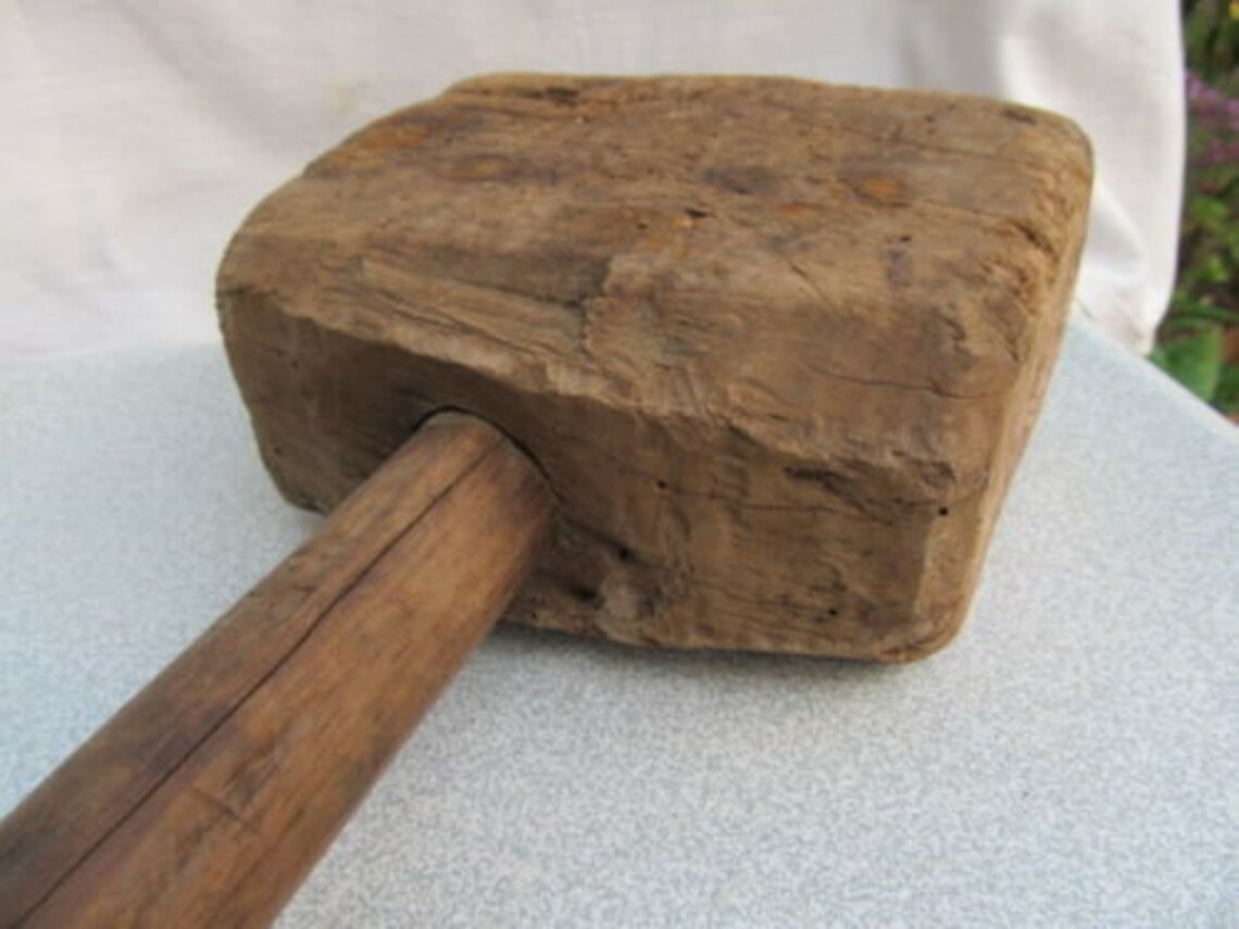 Viejo martillo de madera primitivo antiguo hecho a mano muy | Etsy