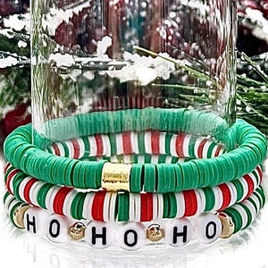 Holiday Heishi Bracelet, Custom Word Bracelet, Heishi Disc Beaded ...