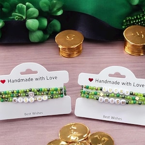 Personalizable St. Patrick’s Day Bracelets, Stackable, Seed Bead ...