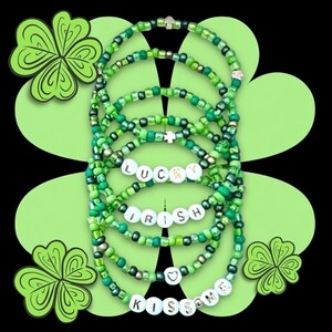 Personalizable St. Patrick’s Day Bracelets, Stackable, Seed Bead ...