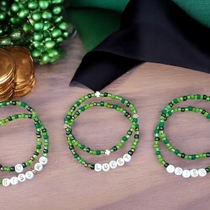 Personalizable St. Patrick’s Day Bracelets, Stackable, Seed Bead ...