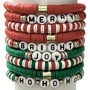 Holiday Heishi Bracelet, Custom Word Bracelet, Heishi Disc Beaded ...