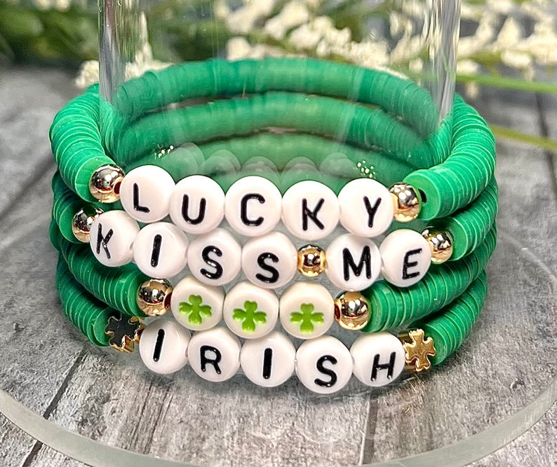 St Patrick’s Day Bracelet, Heishi Bracelet, Stackable, Green Bracelet ...