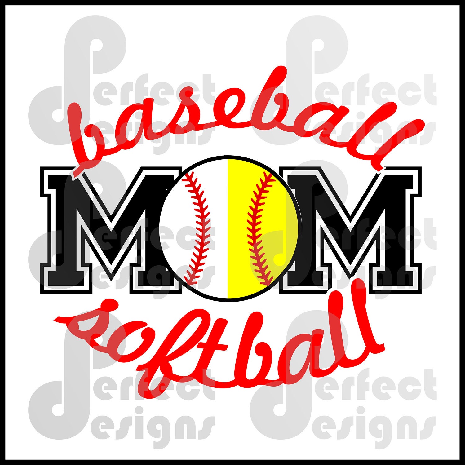 Baseball Softball Mom Graphic Design Art Player Silhouette Etsy