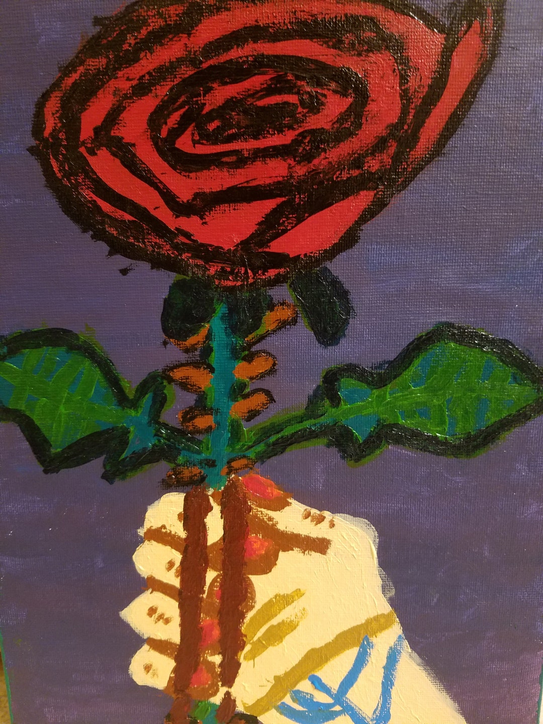 Rose Wall Art, Gothic Rose Art, Red Rose Painting, Rose Acrylic, Hand ...