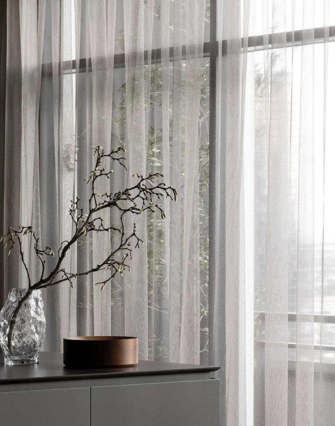 Voile Sheer Curtain Fabric in LIGHT GREY, Double Width Fabric, VALUE ...