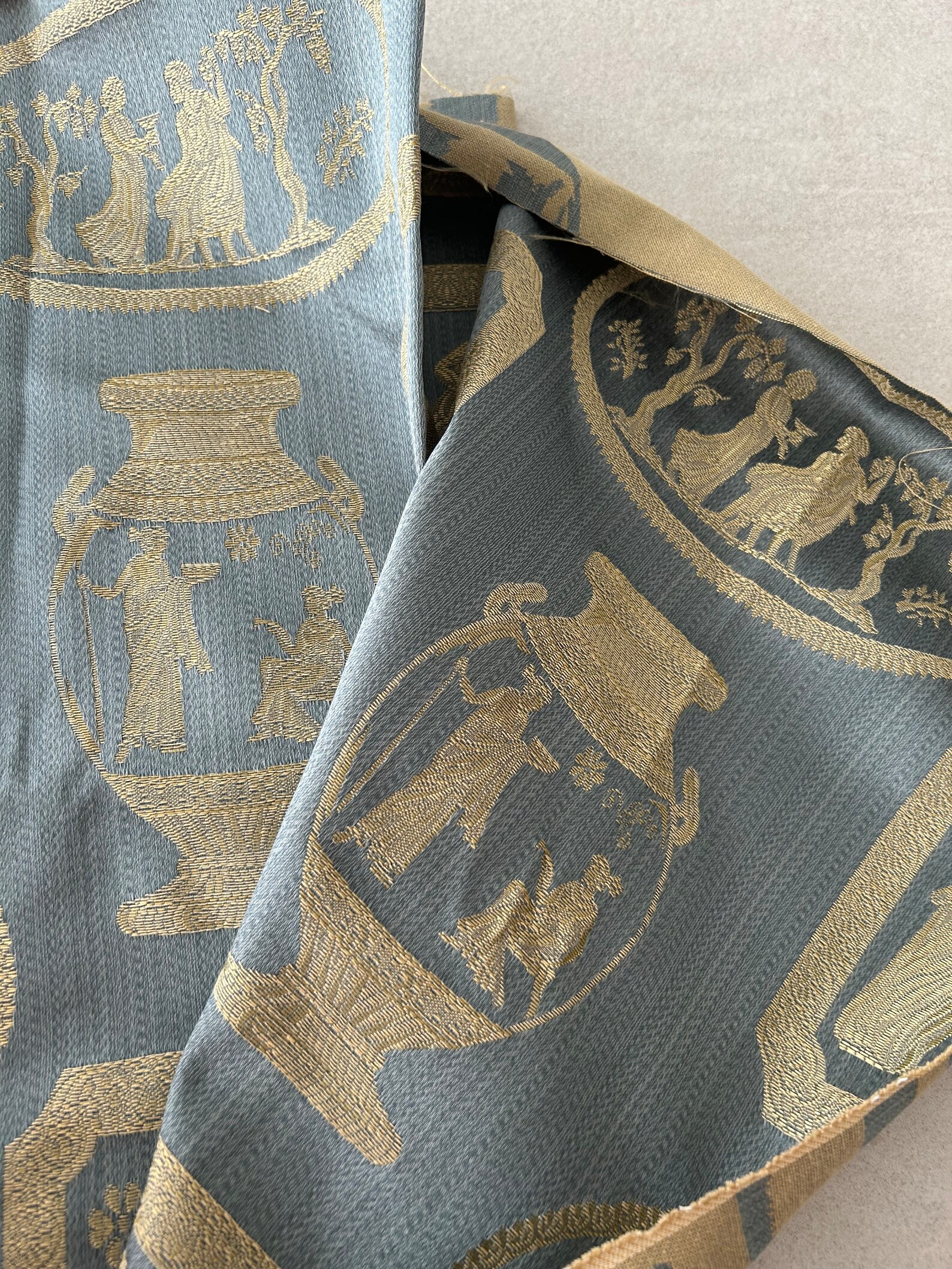 Ancient Greek Fabric: Blue & Gold Embroidered Upholstery - Etsy
