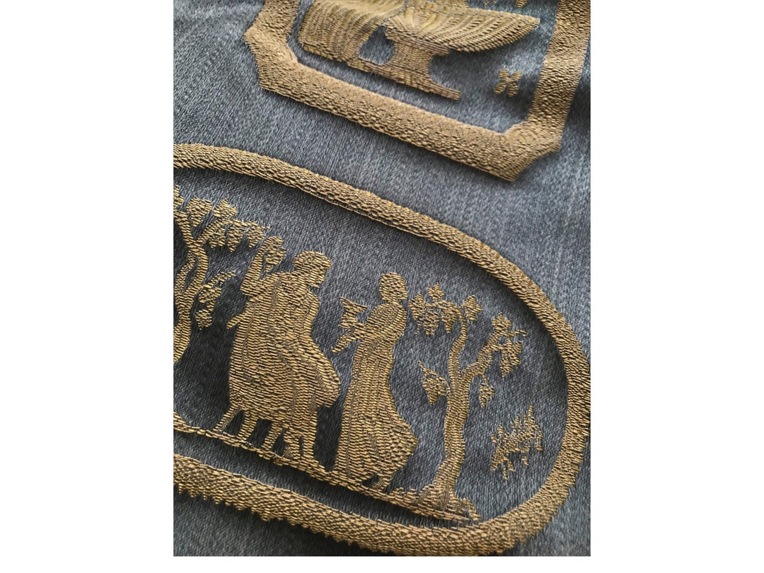 Ancient Greek Fabric: Blue & Gold Embroidered Upholstery - Etsy