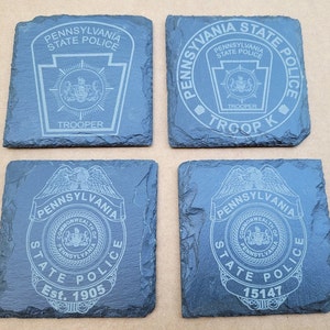 Police Custom Laser Engraved Slate Coaster Set. State Police, Sheriff ...