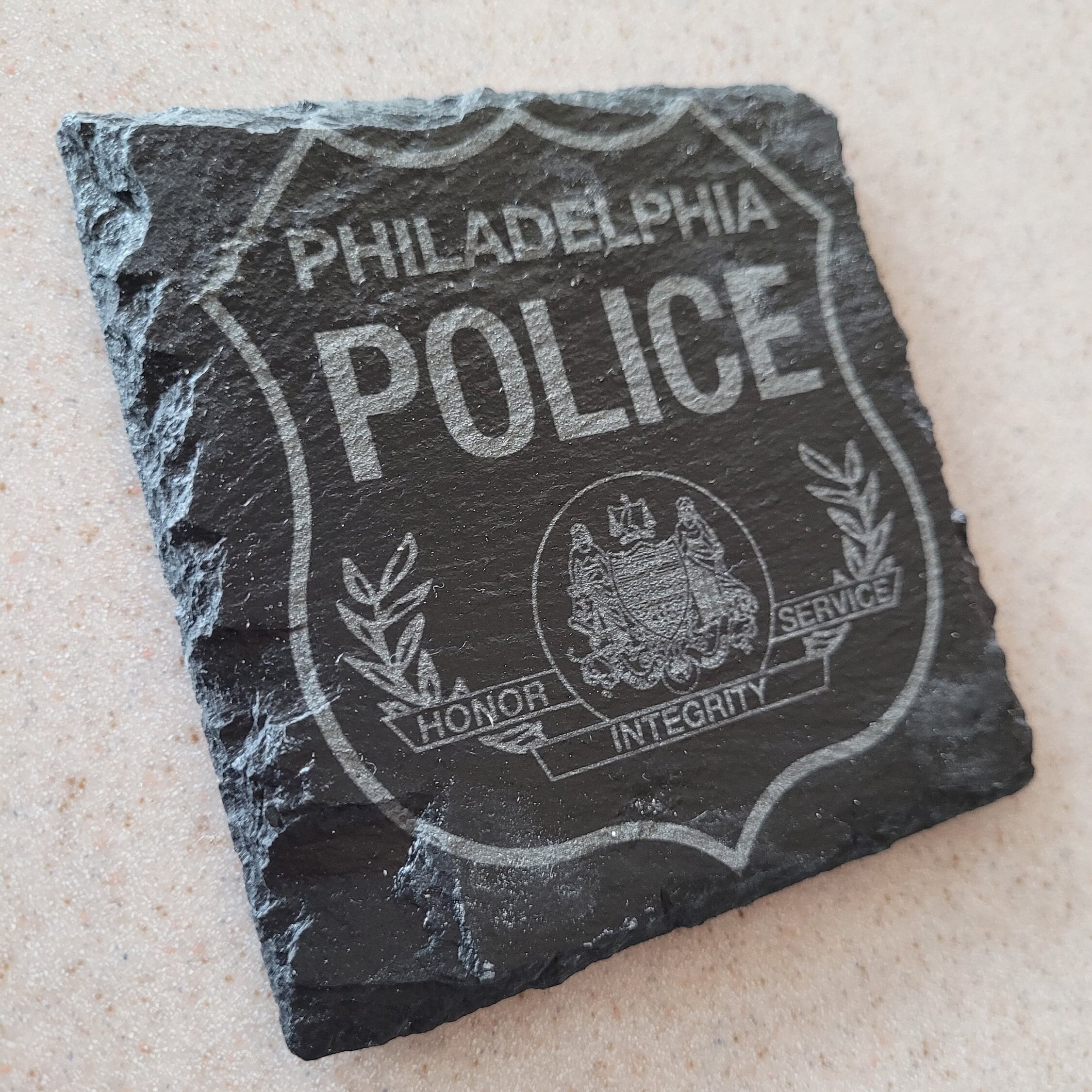 Custom Police Slate Coasters, Laser Engraved Thin Blue Line ...