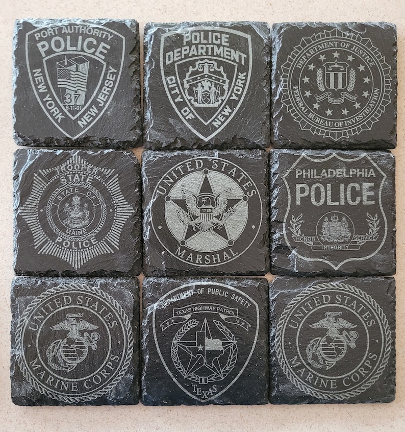 Custom Police Slate Coasters, Laser Engraved Thin Blue Line ...