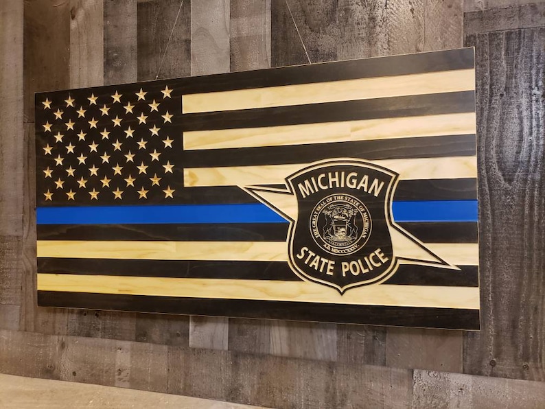 Milwaukee police badge thin blue line Subdued American flag | Etsy