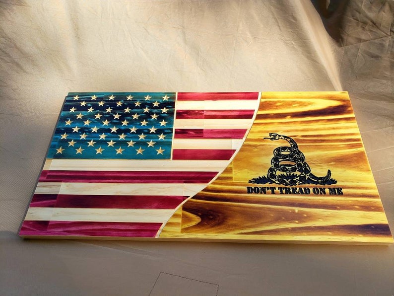 US / Gadsden Split Rustic Wood Flag - Etsy
