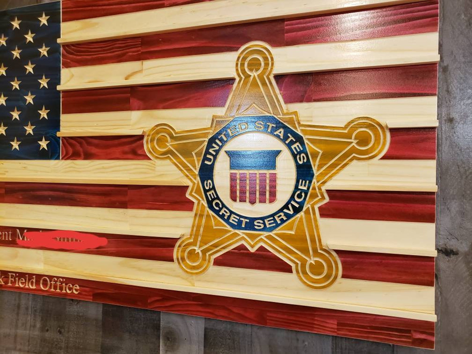 Federal Bureau of Prisons Wood Flag: Stained & Scorched American Flag ...
