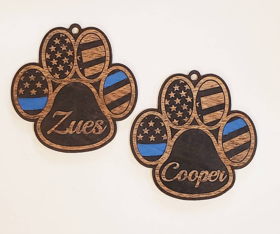 Police K9 Personalized Dog Paw Print Laser Cut Christmas Ornament With ...