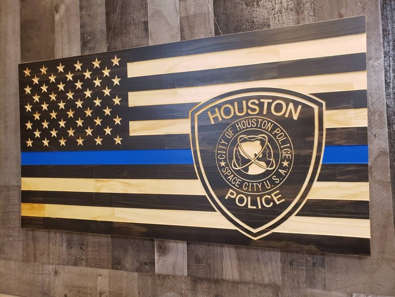 Houston police department thin blue line Subdued American flag | Etsy
