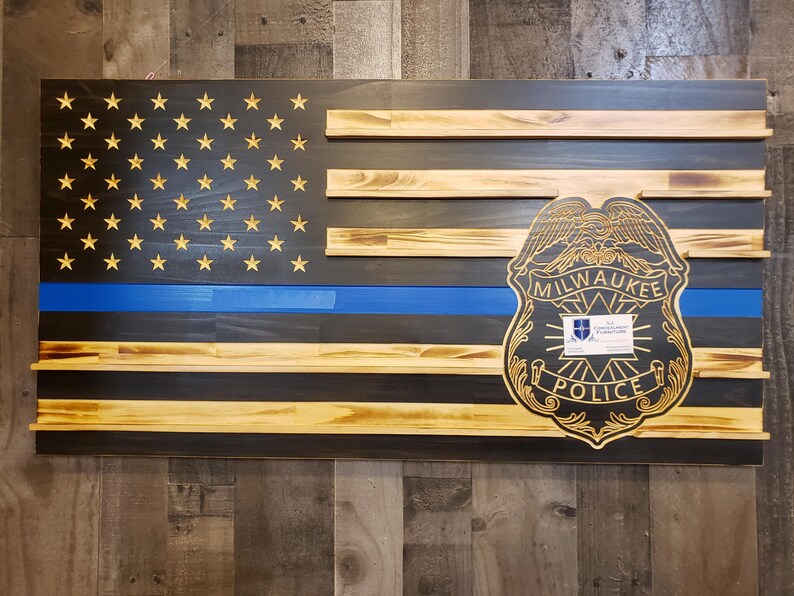 Milwaukee Police Badge Thin Blue Line Subdued American Flag - Etsy