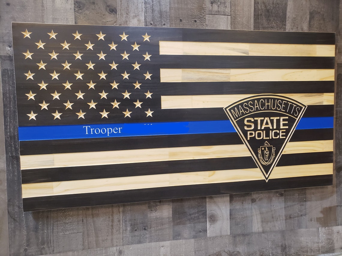 Massachusetts State Police Thin Blue Line Rustic American Flag - Etsy