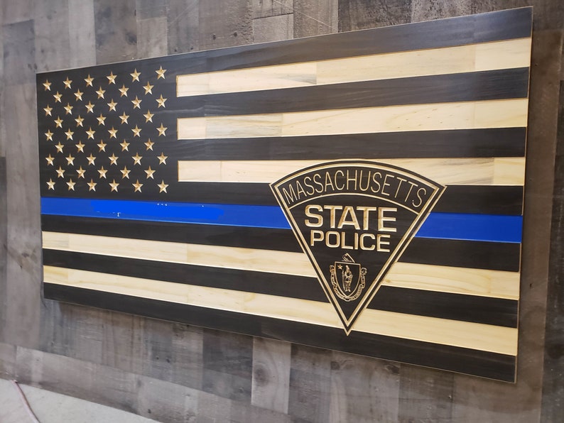 Massachusetts State Police Thin Blue Line Rustic American Flag - Etsy