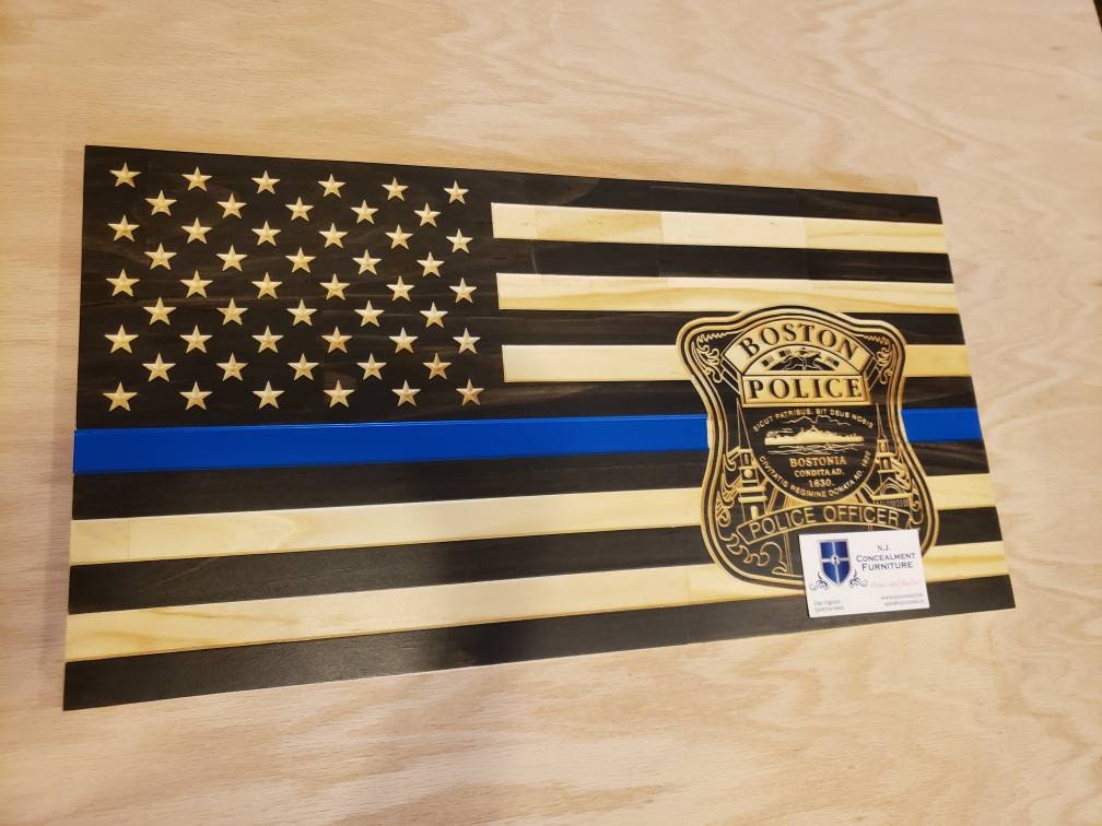 Boston Police Department Thin Blue Line Subdued American Flag, - Etsy
