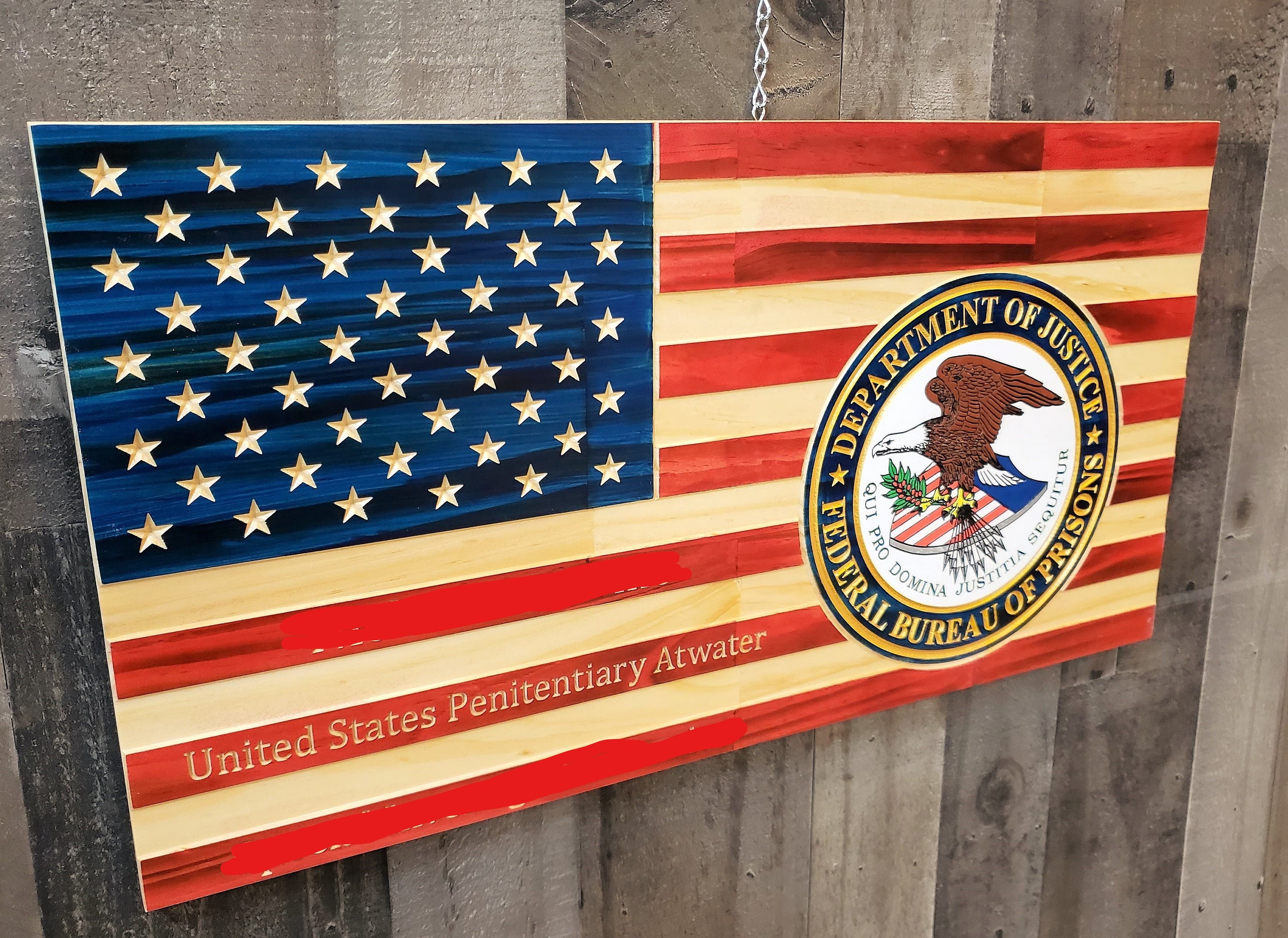 Federal Bureau of Prisons American Wood Flag. Federal BOP Flag | Etsy