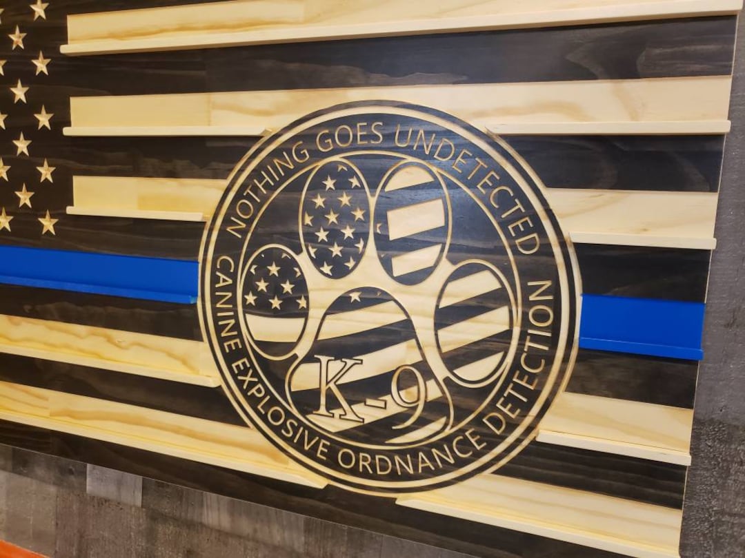 K9 Police Flag: Thin Blue Line, Subdued American Flag, Custom Wood - Etsy