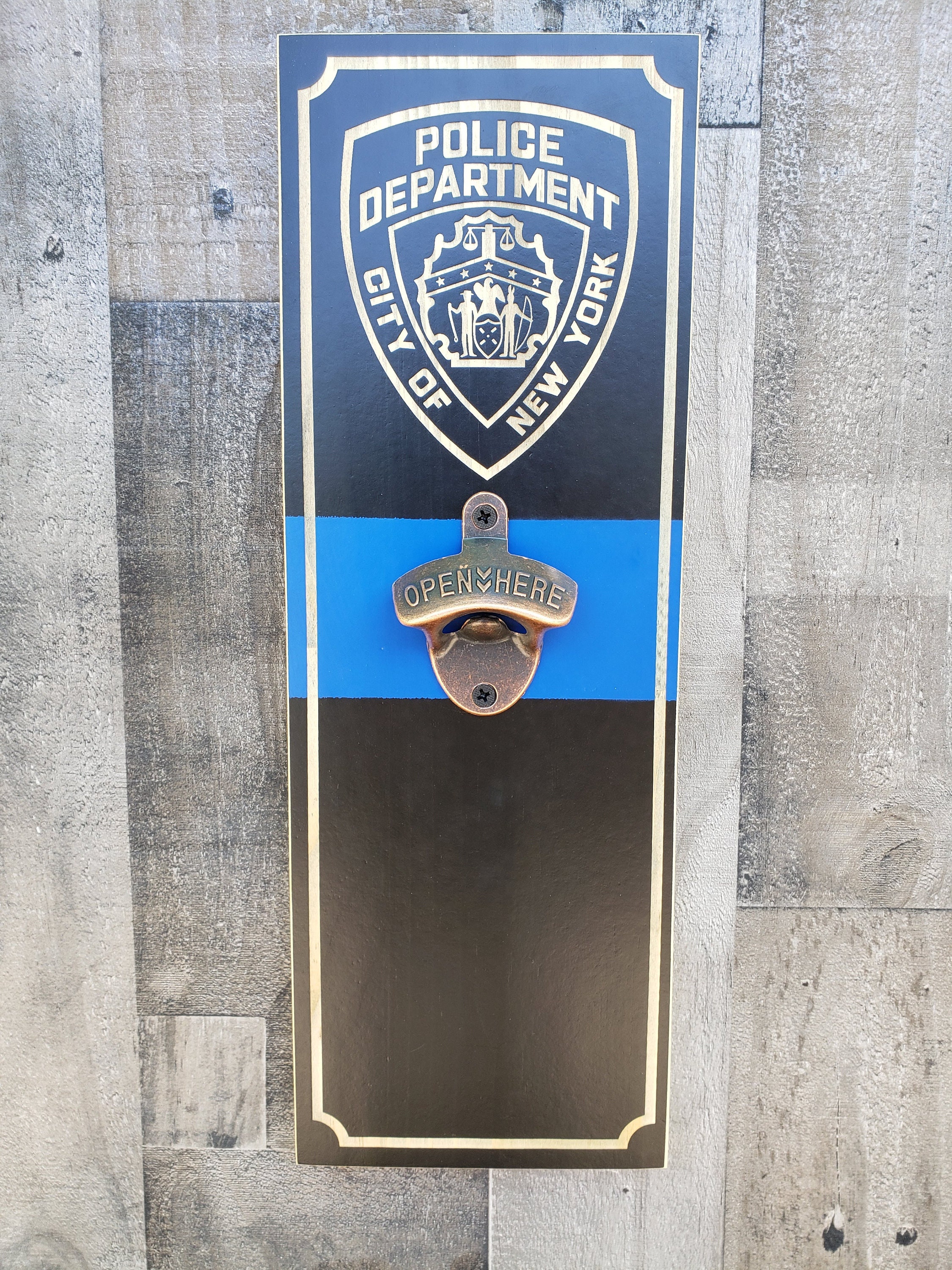 Customized Police Wood Wall Mounted Bottle Opener With Magnetic Catch ...