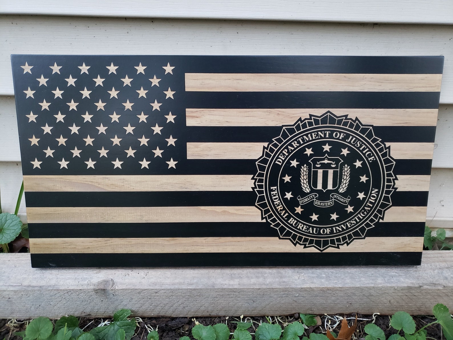 FBI Laser Engraved Wood American Flag. - Etsy