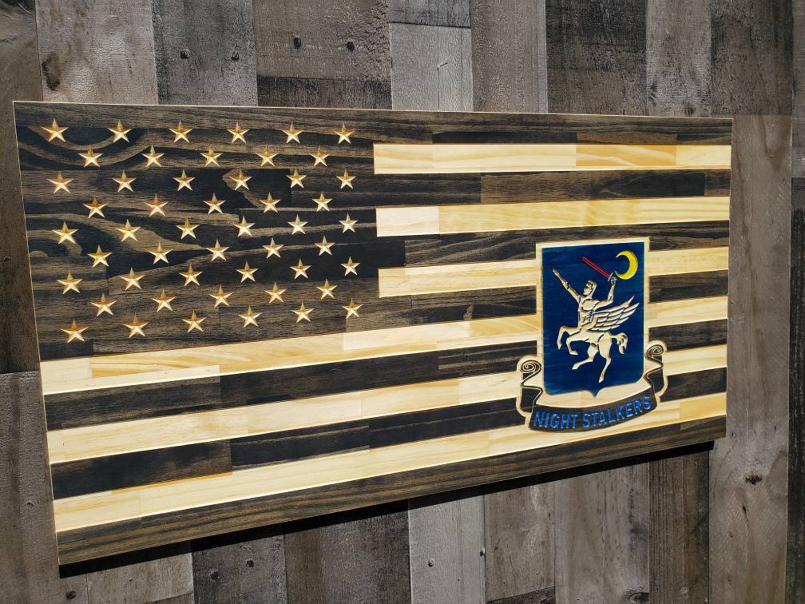 160th SOAR Night Stalkers Subdued Black American Flag With Color - Etsy