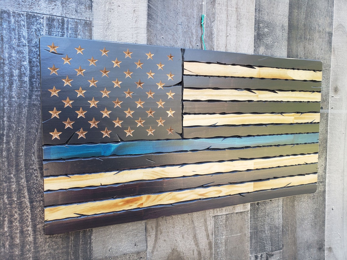 Tattered Thin Blue Line Police Flag Plain - Etsy