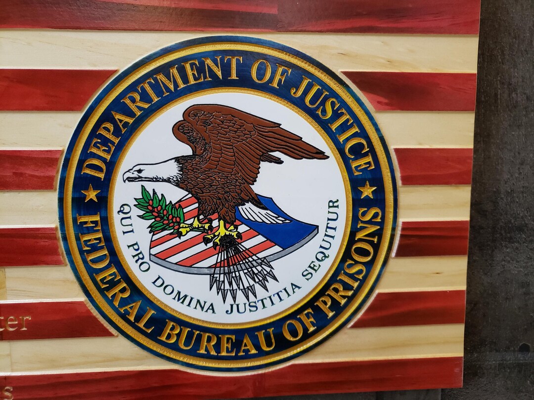 Federal Bureau of Prisons Wood Flag: Stained & Scorched American Flag ...