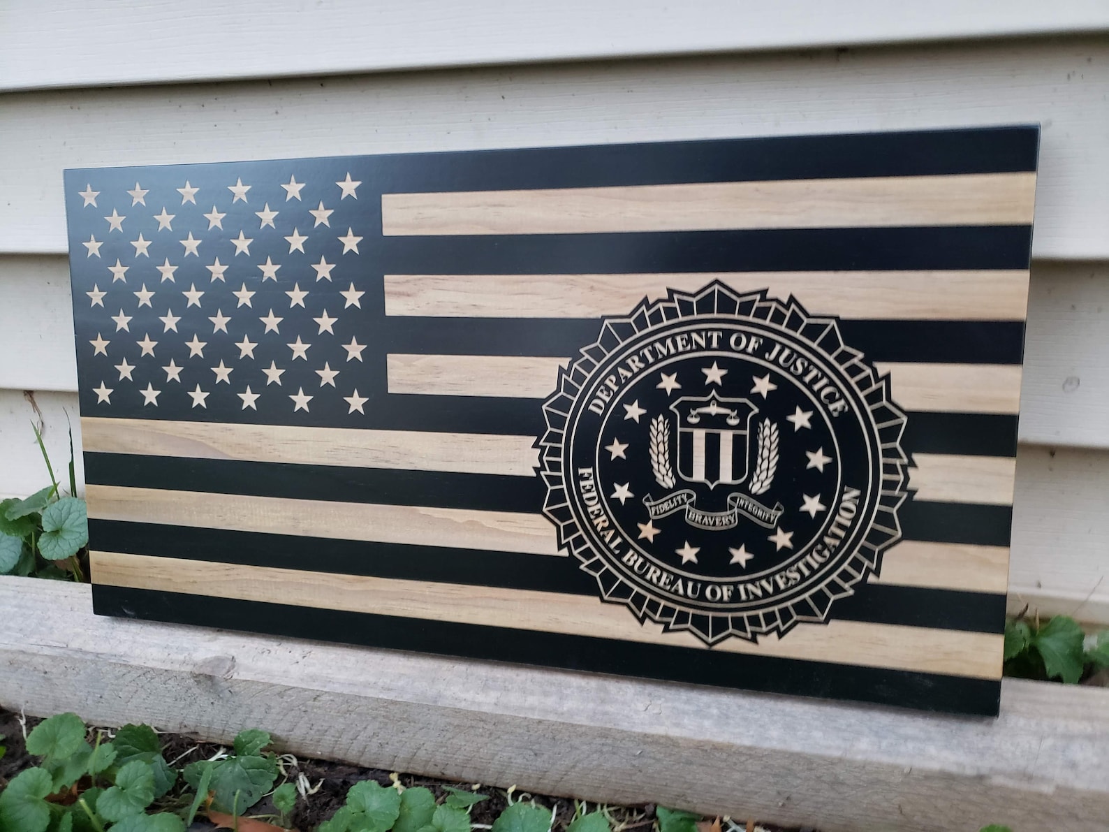 FBI Laser Engraved Wood American Flag. - Etsy