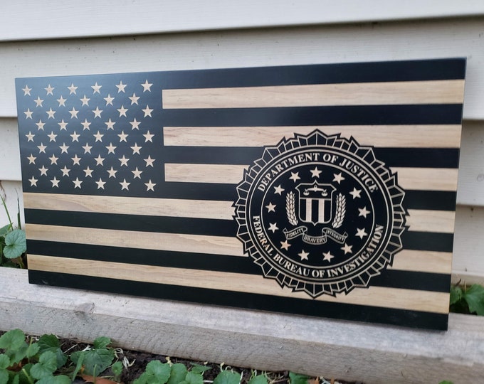FBI Laser Engraved Wood American Flag. - Etsy