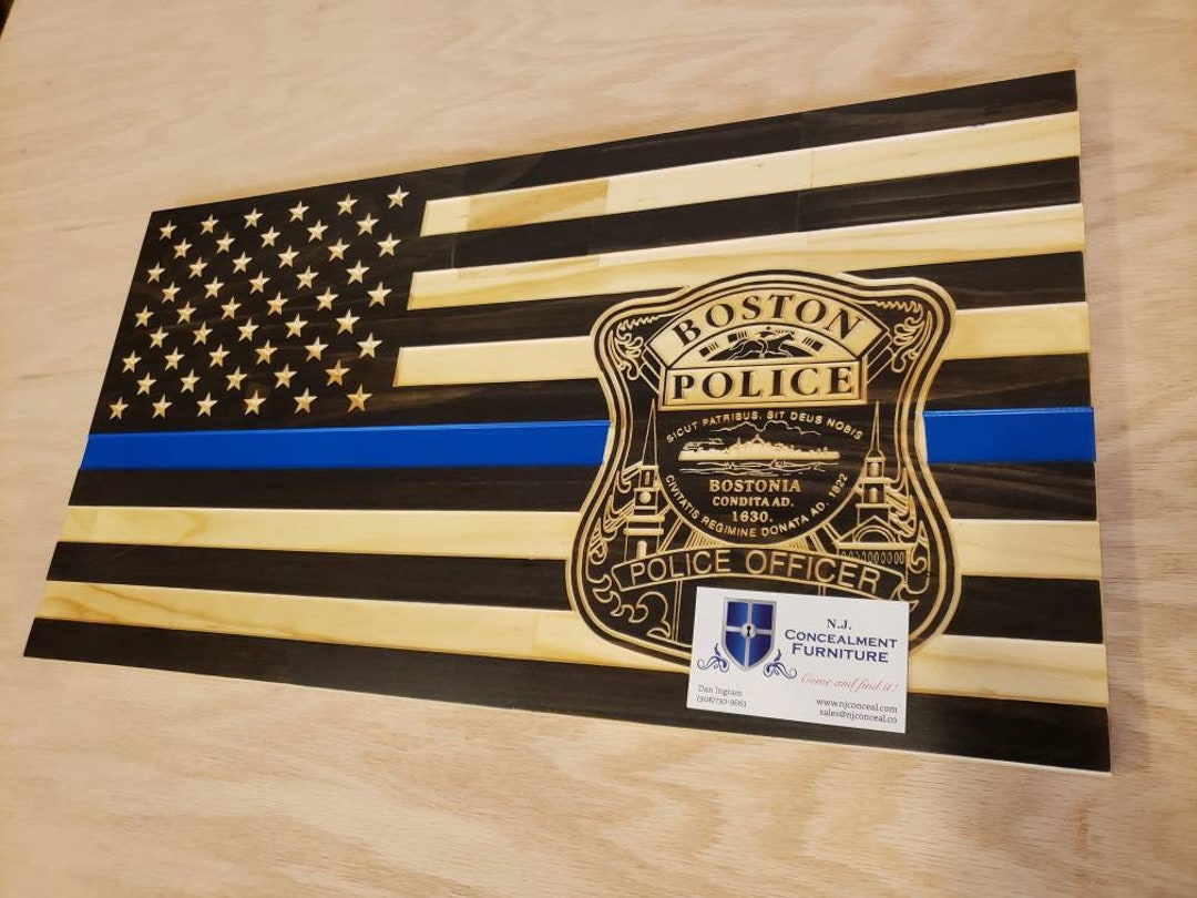 Boston Police Department Thin Blue Line Subdued American Flag, - Etsy