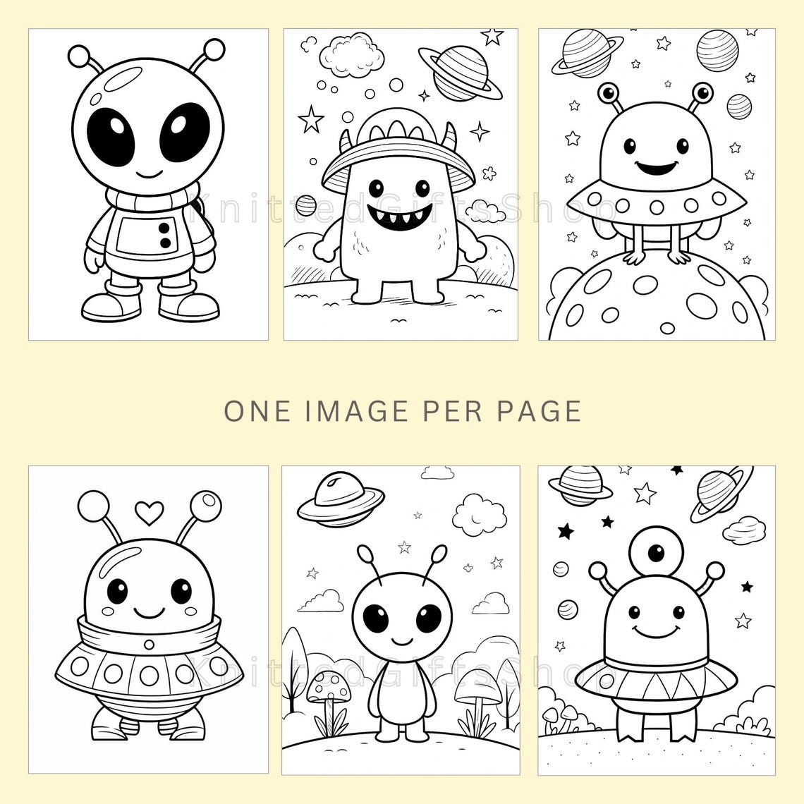 Alien Coloring Pages for Kids: Space-themed Activity (digital Download ...