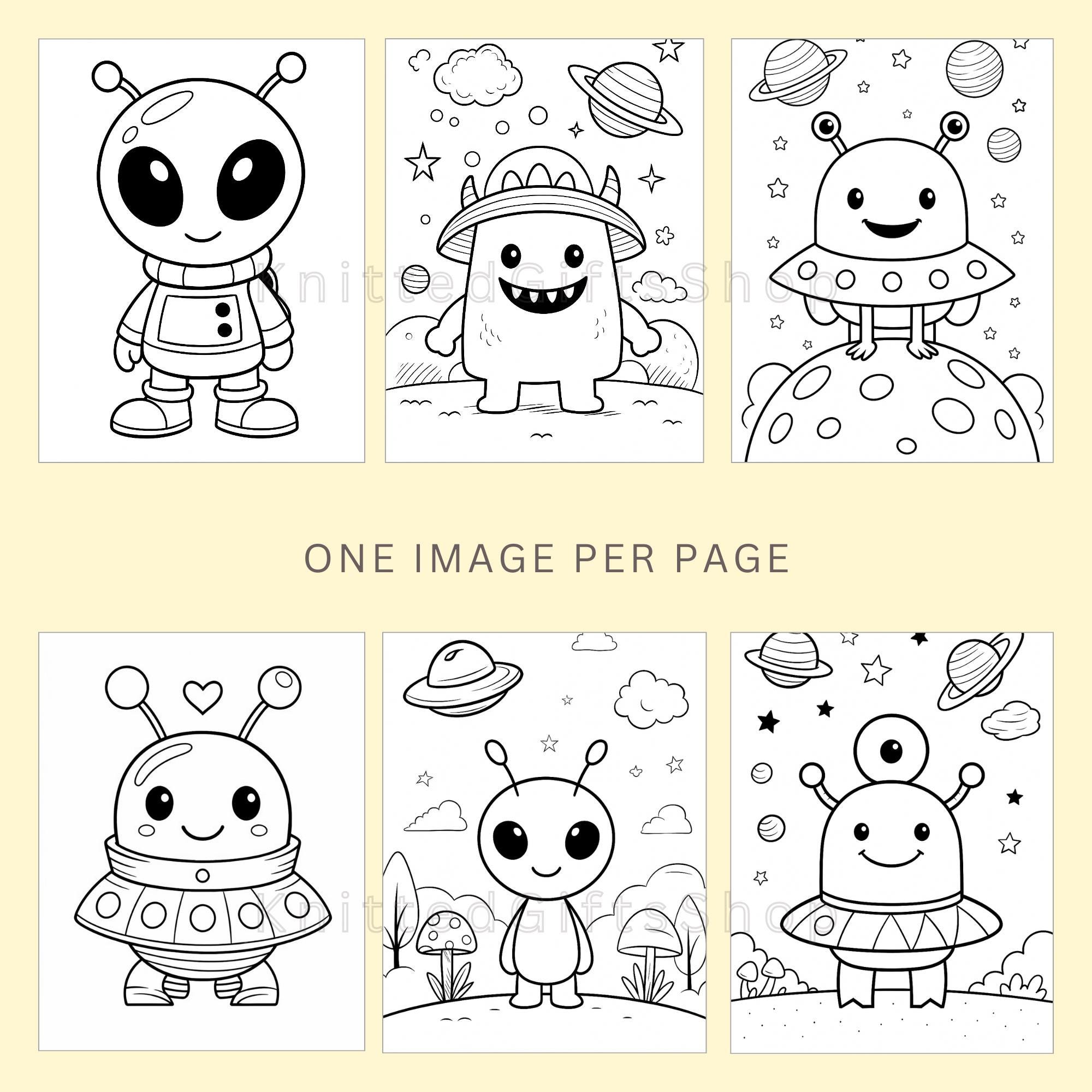 Alien Coloring Pages for Kids: Space-themed Activity (digital Download ...