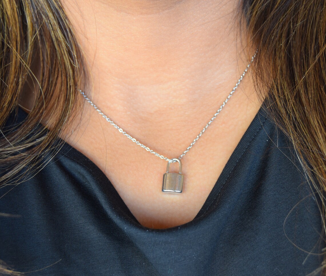 Dainty Lock Chain Necklace Lock Necklace Lock Chain Layering | Etsy