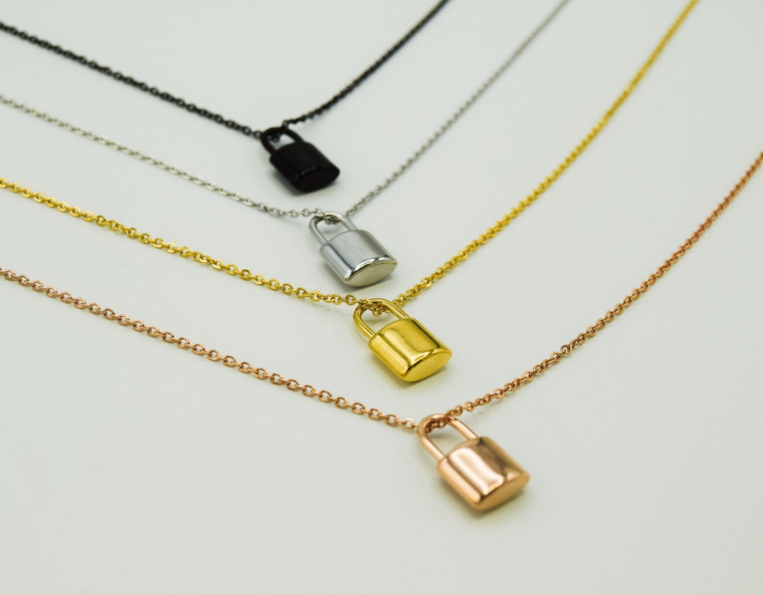 Dainty Lock Chain Necklace, Lock Necklace, Lock Chain Layering Necklace ...