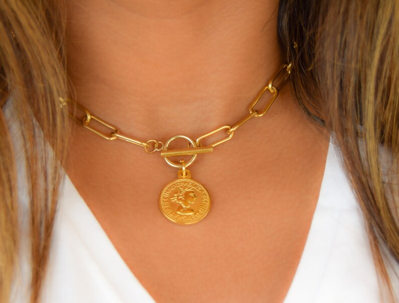 Coin Paperclip Chain Necklace Coin Chain Link Necklace Coin - Etsy UK