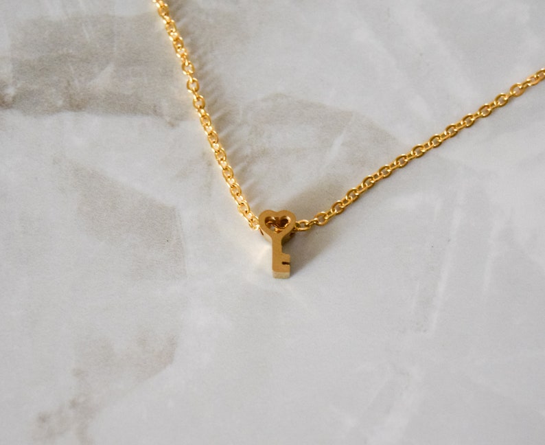 Tiny Key Necklace, Tiny Heart Key Necklace, Dainty Key Necklace ...