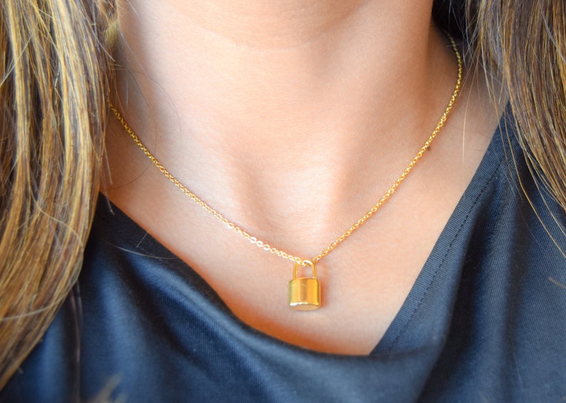 Dainty Lock Chain Necklace Lock Necklace Lock Chain Layering | Etsy