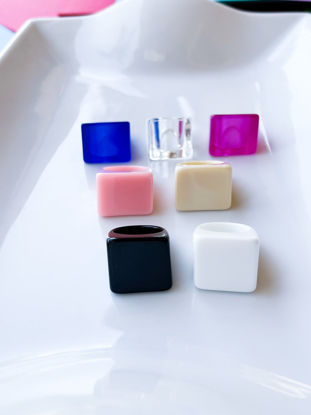 Colorful Chunky Square Ring, Colorful Chunky Shape Ring, Geometric Ring ...