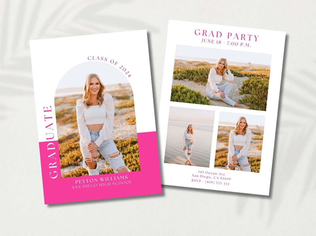 Hot Pink Graduation Announcement - Grad Party Invite - Simple Grad Card ...
