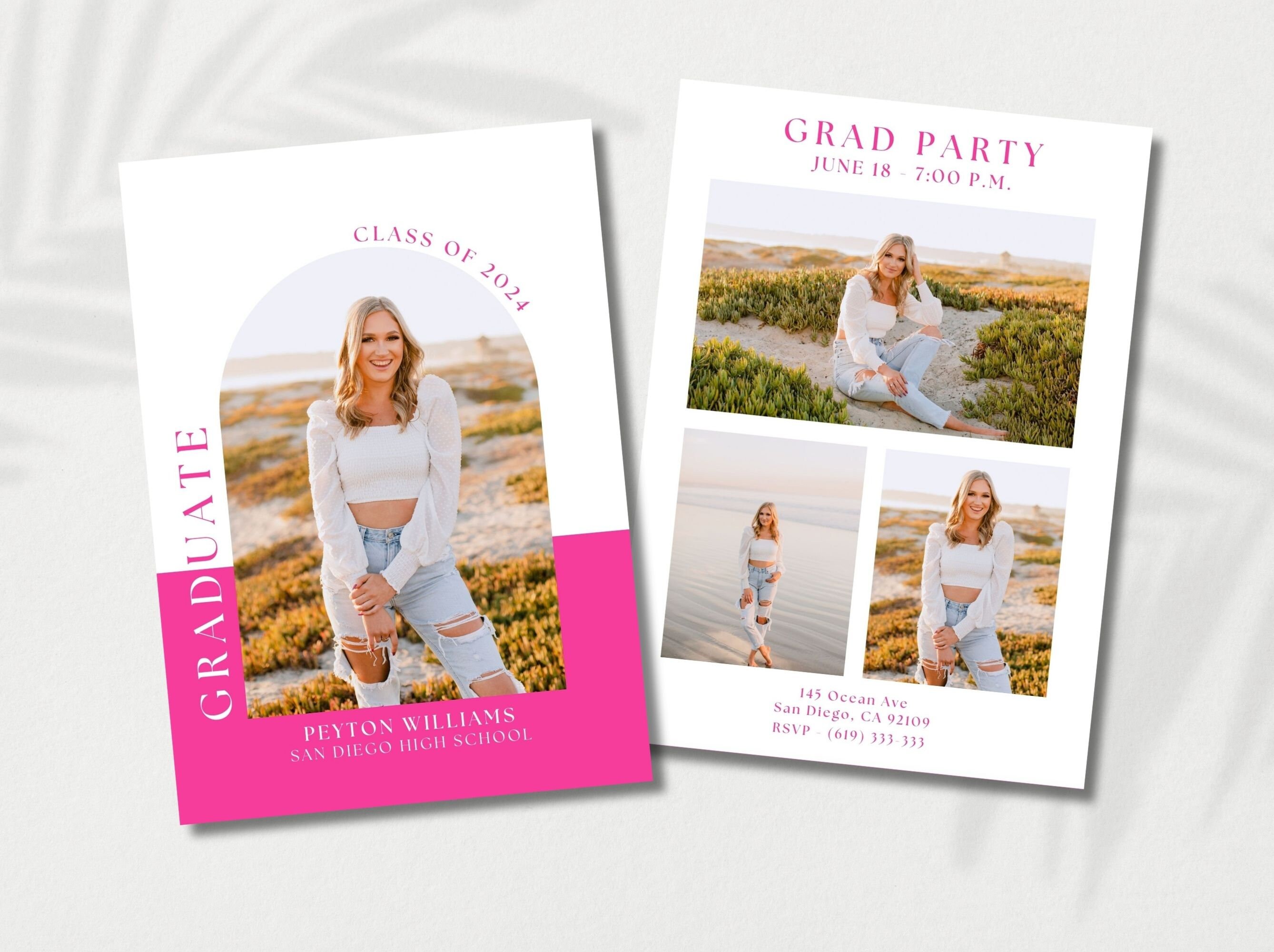 Hot Pink Graduation Announcement Template: Modern Grad Party Invite ...