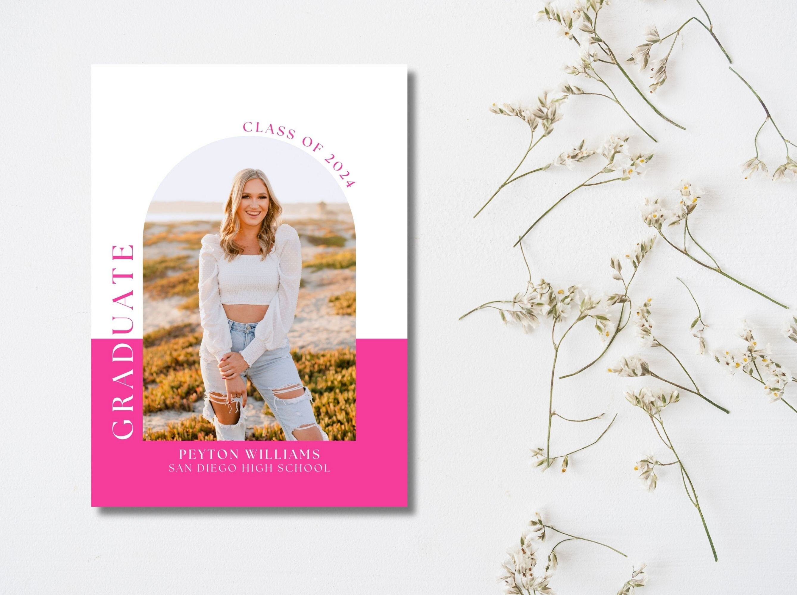 Hot Pink Graduation Announcement Template: Modern Grad Party Invite ...