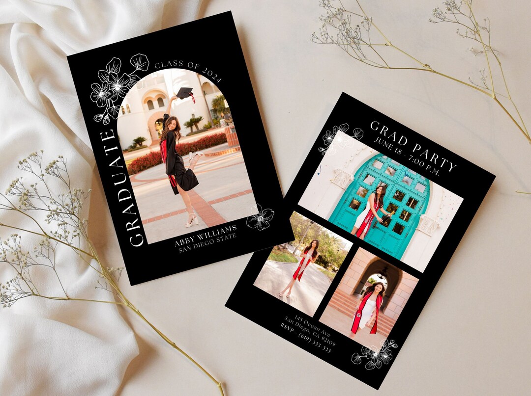 Black Grad Party Invitation - Black Grad Card Template - Custom ...