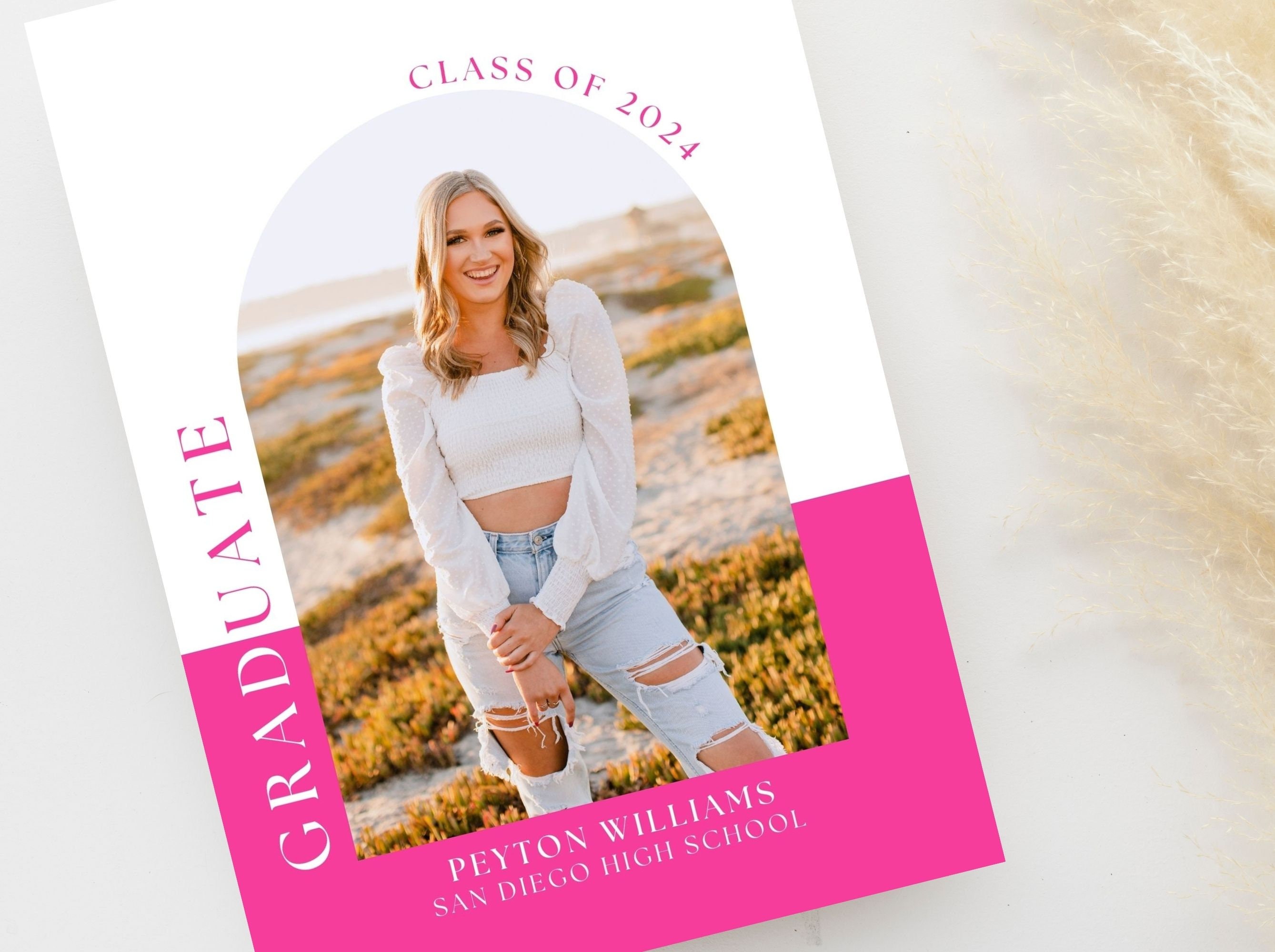 Hot Pink Graduation Announcement Template: Modern Grad Party Invite ...