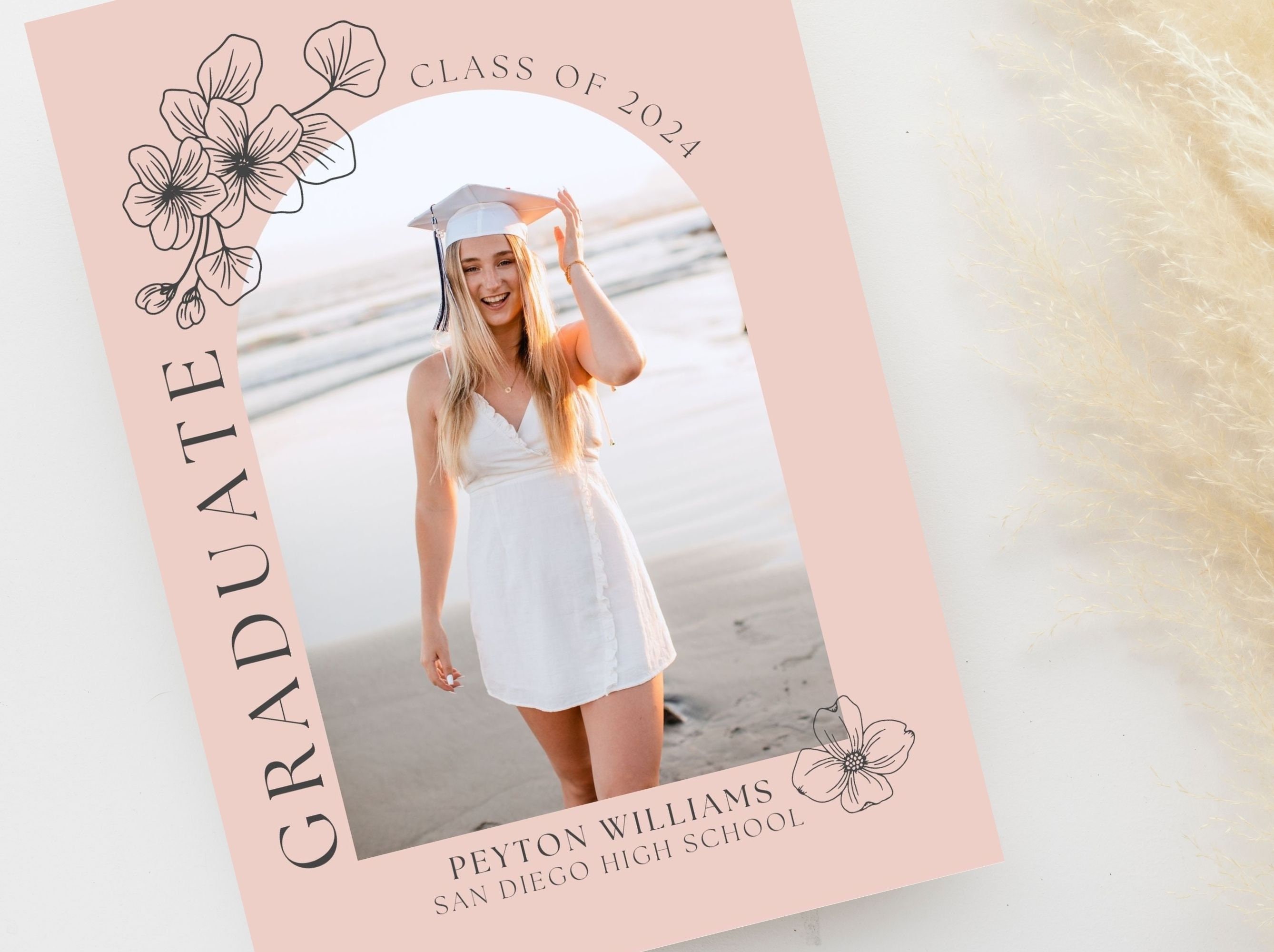 Pink Graduation Party Invitation Template: Simple Grad Announcement ...
