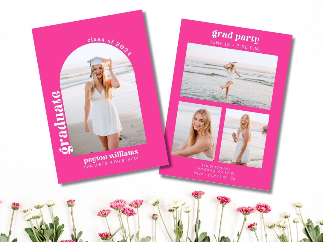 Hot Pink Grad Party Invitation - Graduation Announcement - Simple Grad ...