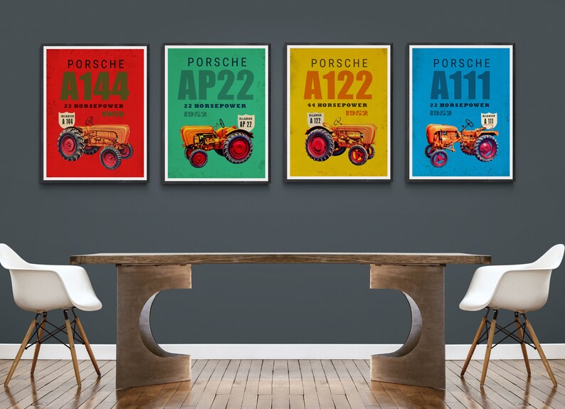 Set of 4 1950s Vintage Tractor Poster Instant Downloadable Wall Art ...